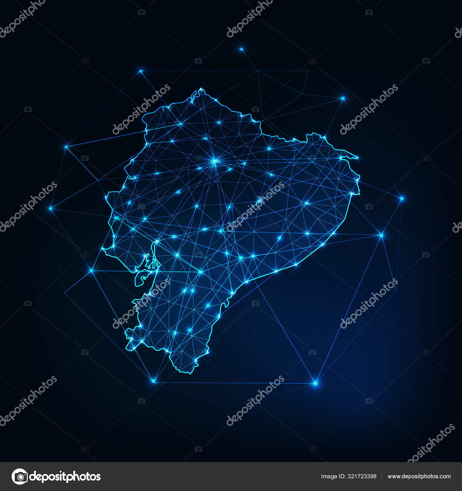 Ecuador map outline with stars and lines abstract framework. Stock ...