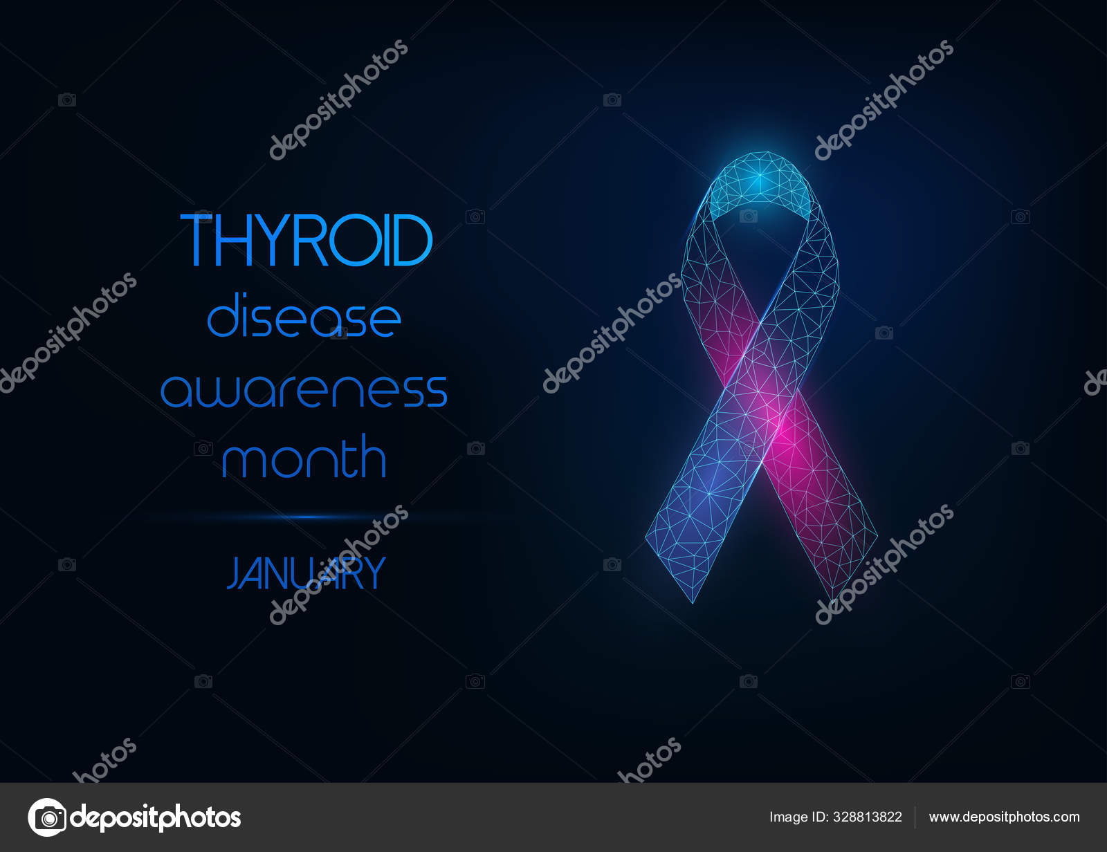Thyroid disease awareness month web banner with glowing low polygonal ...