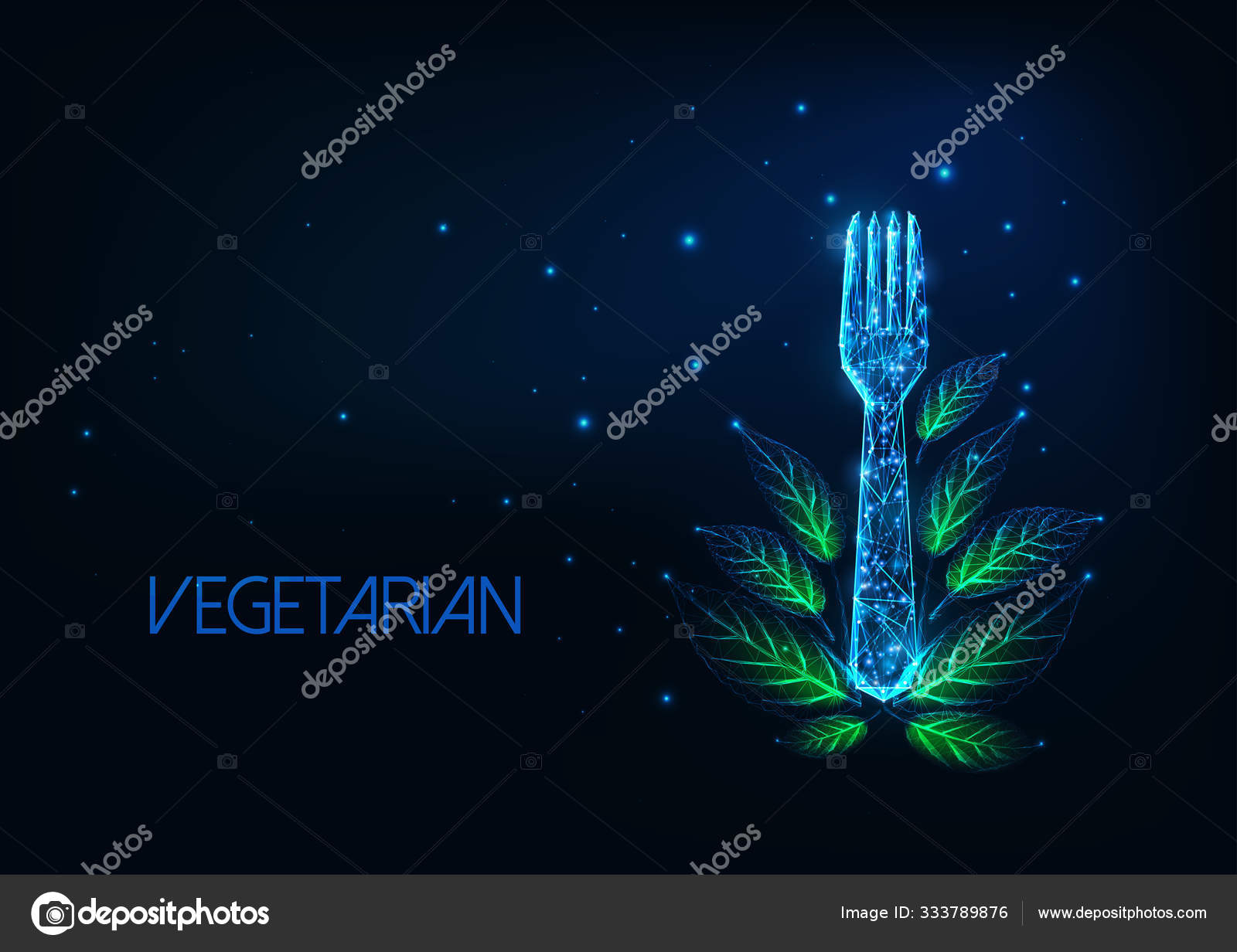 Futuristic vegetarian restaurant menu concept with glowing low ...