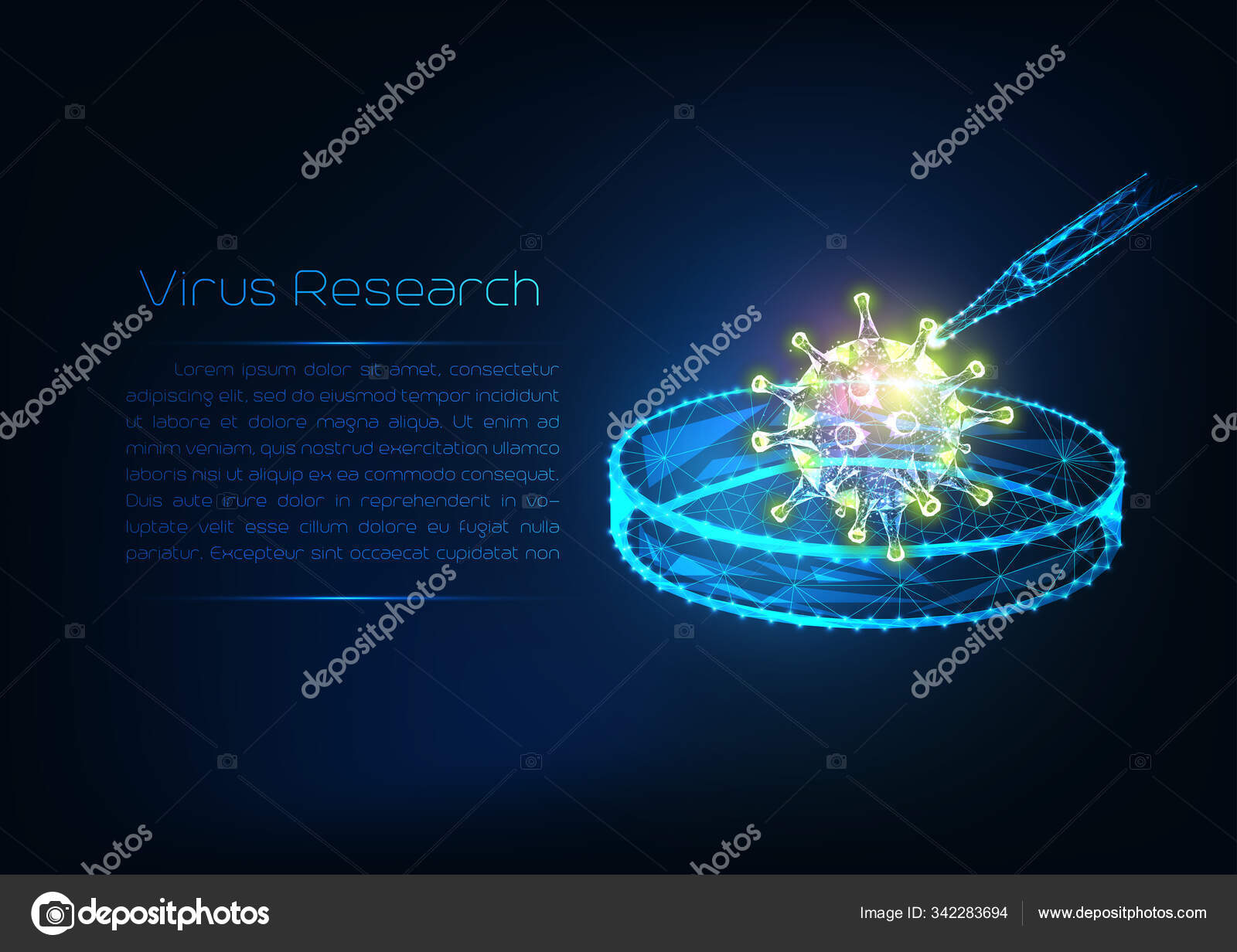 Futuristic Virus research concept with glowing low polygonal virus cell ...