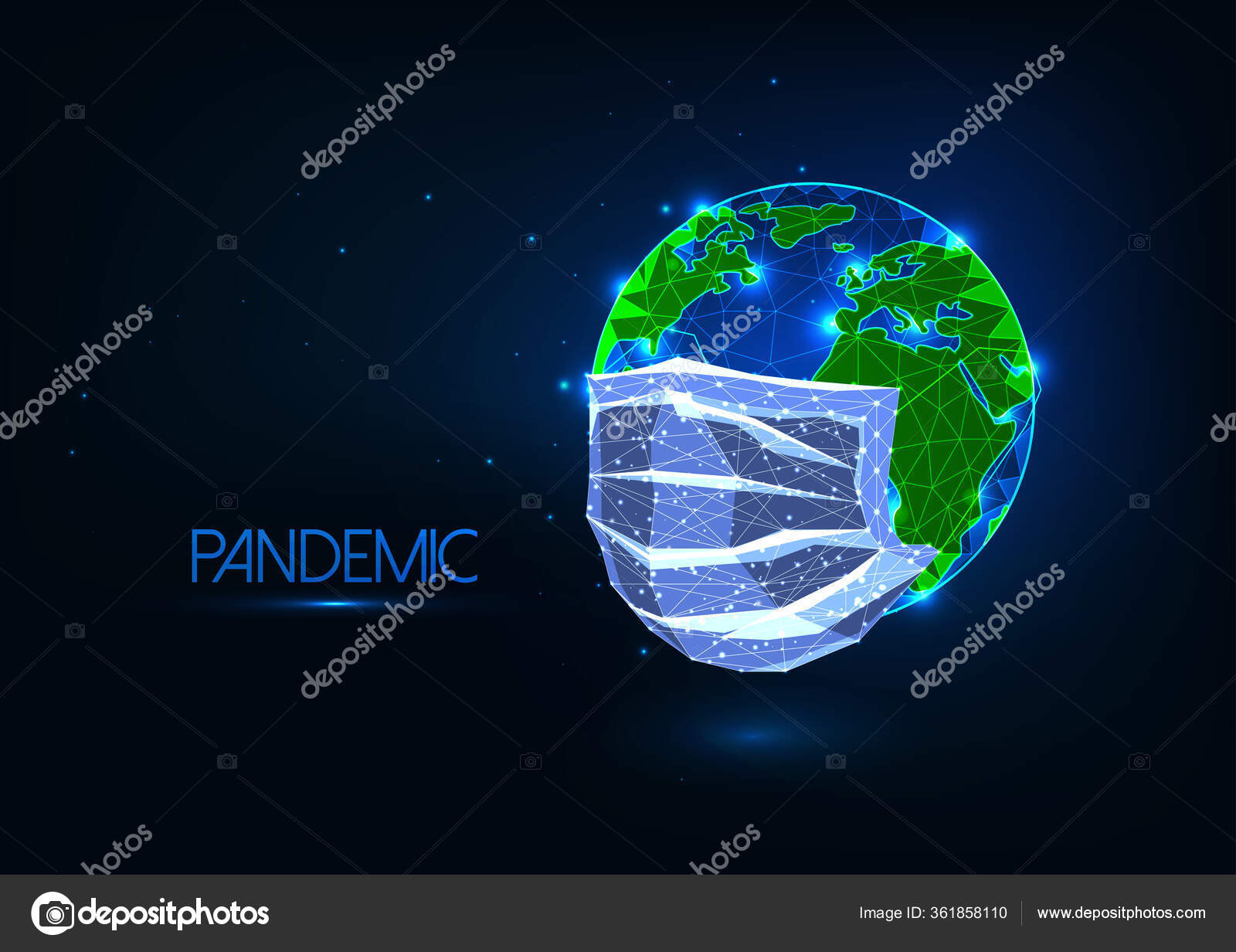 Futuristic covid-19 coronavirus Pandemic global concept with glow low ...