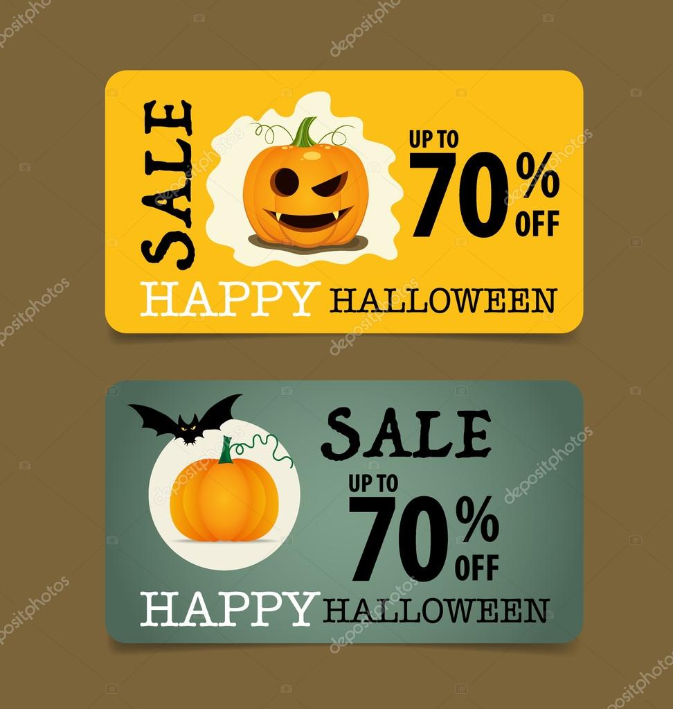 Feliz Halloween. Venta Cupón, cupón y etiqueta. Vector illustrati ...