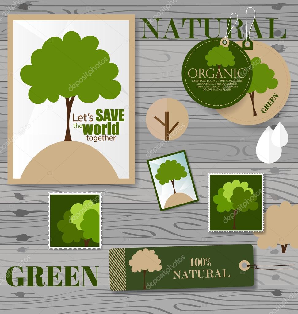 Set of nature themed labels and tags. Vector illustration. Stock ...