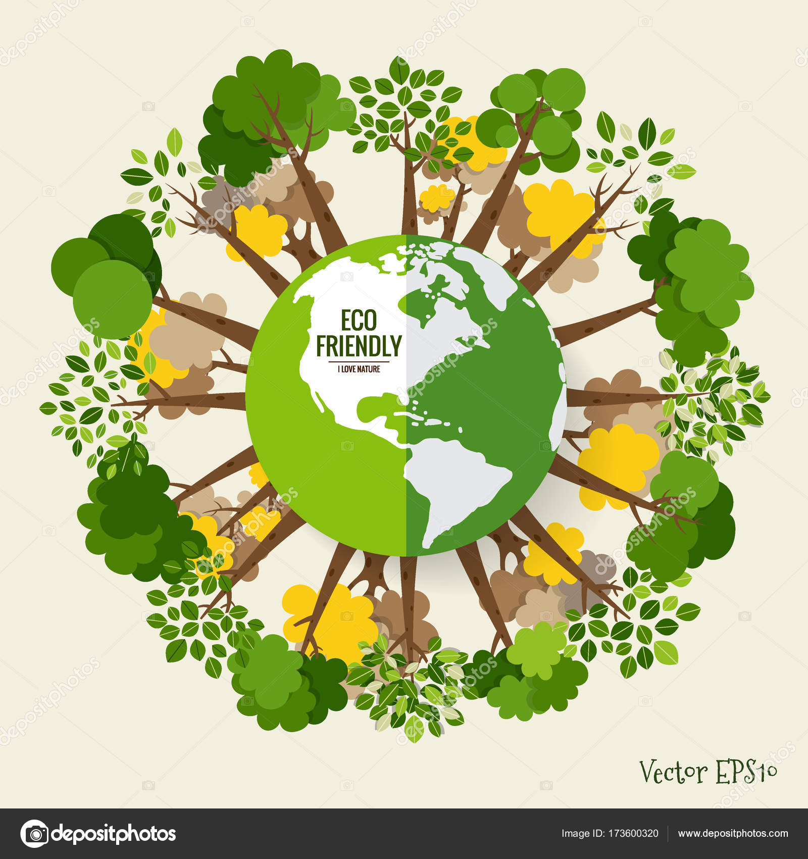 Eco Friendly Konsep Ekologi Dengan Green Eco Earth Trees Ilustrasi ...