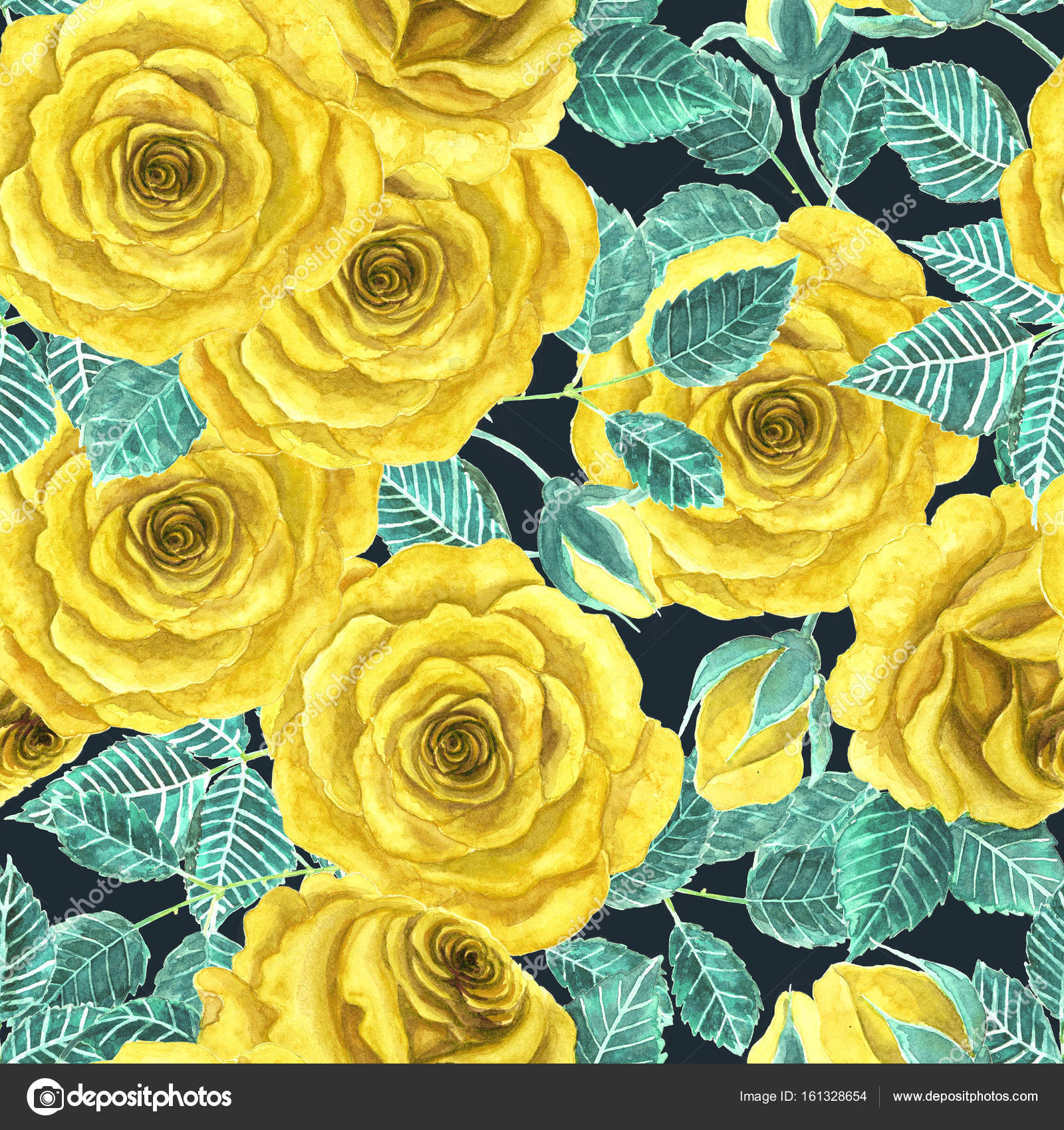 Yellow watercolor roses pattern Stock Photo by ©katerinamk 161328654