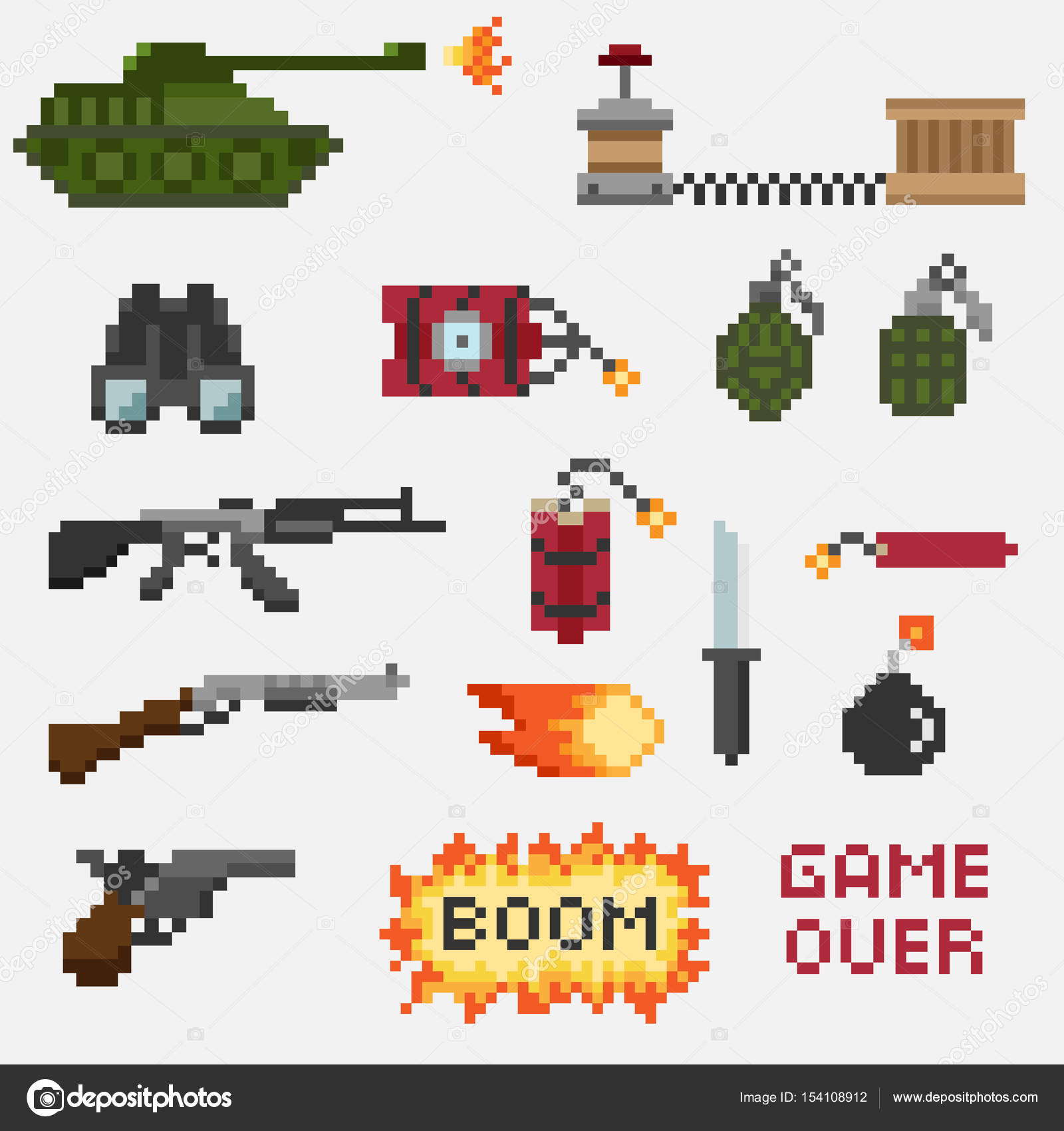 A set of pixel weapons Stock Vector Image by ©anna_wizard #154108912
