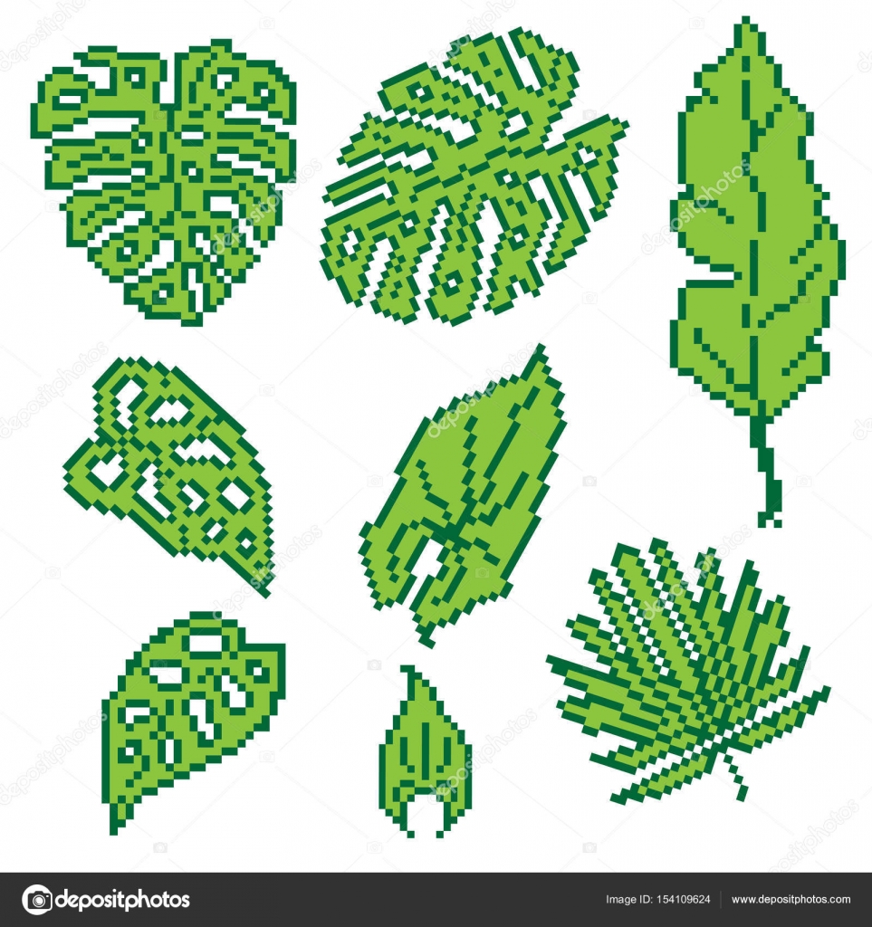Set of pixelated tropical leaves Stock Vector Image by ©anna_wizard ...