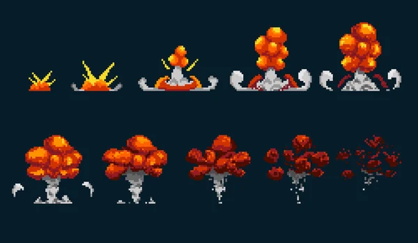 Pixel art fireball. Game icons set. Comic boom flame effects for ...