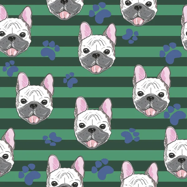 Dog seamless pattern french bulldog paw vector repeat background tile ...