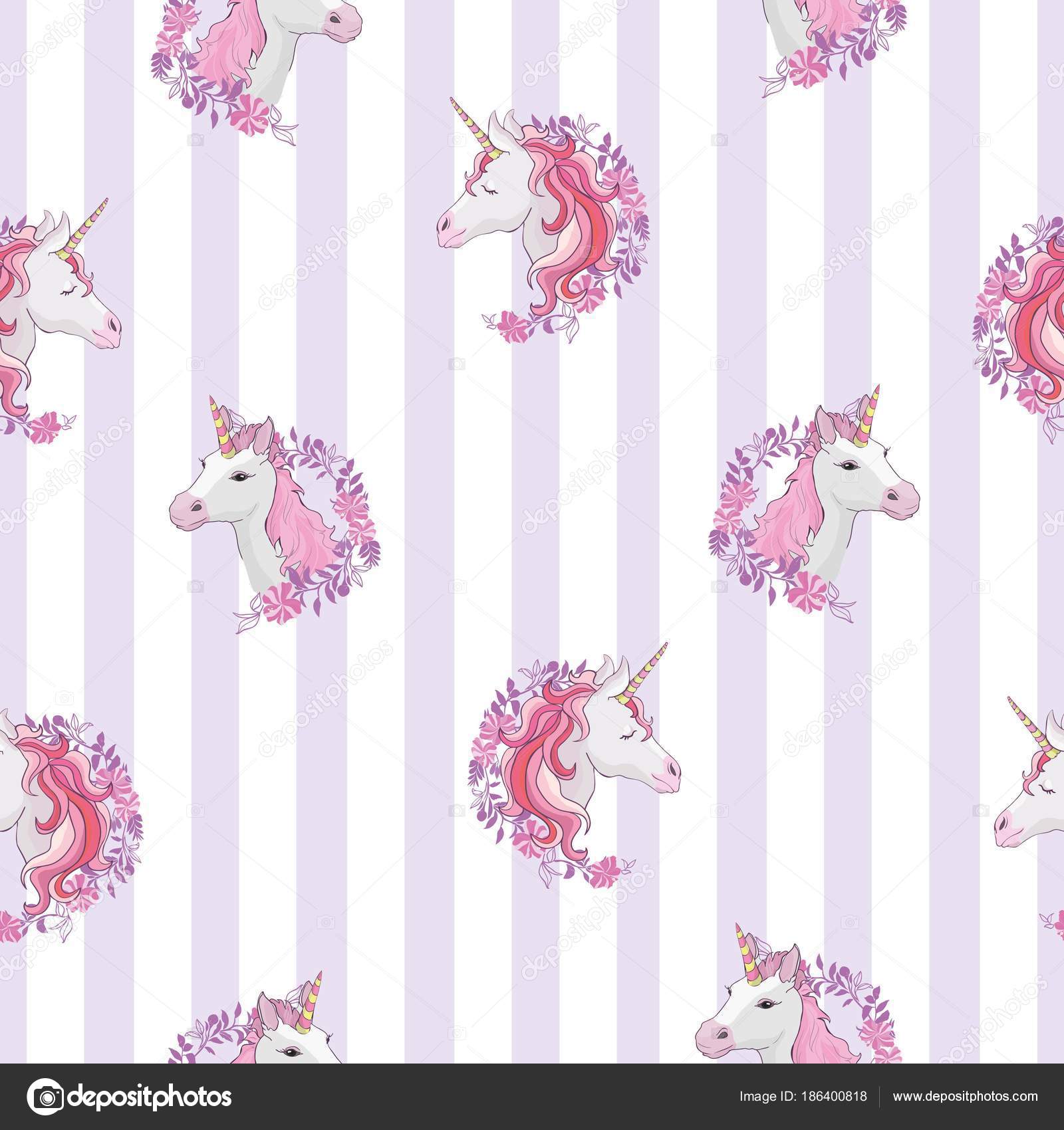 Unicorn and rainbow seamless pattern isolated on white background Stock ...