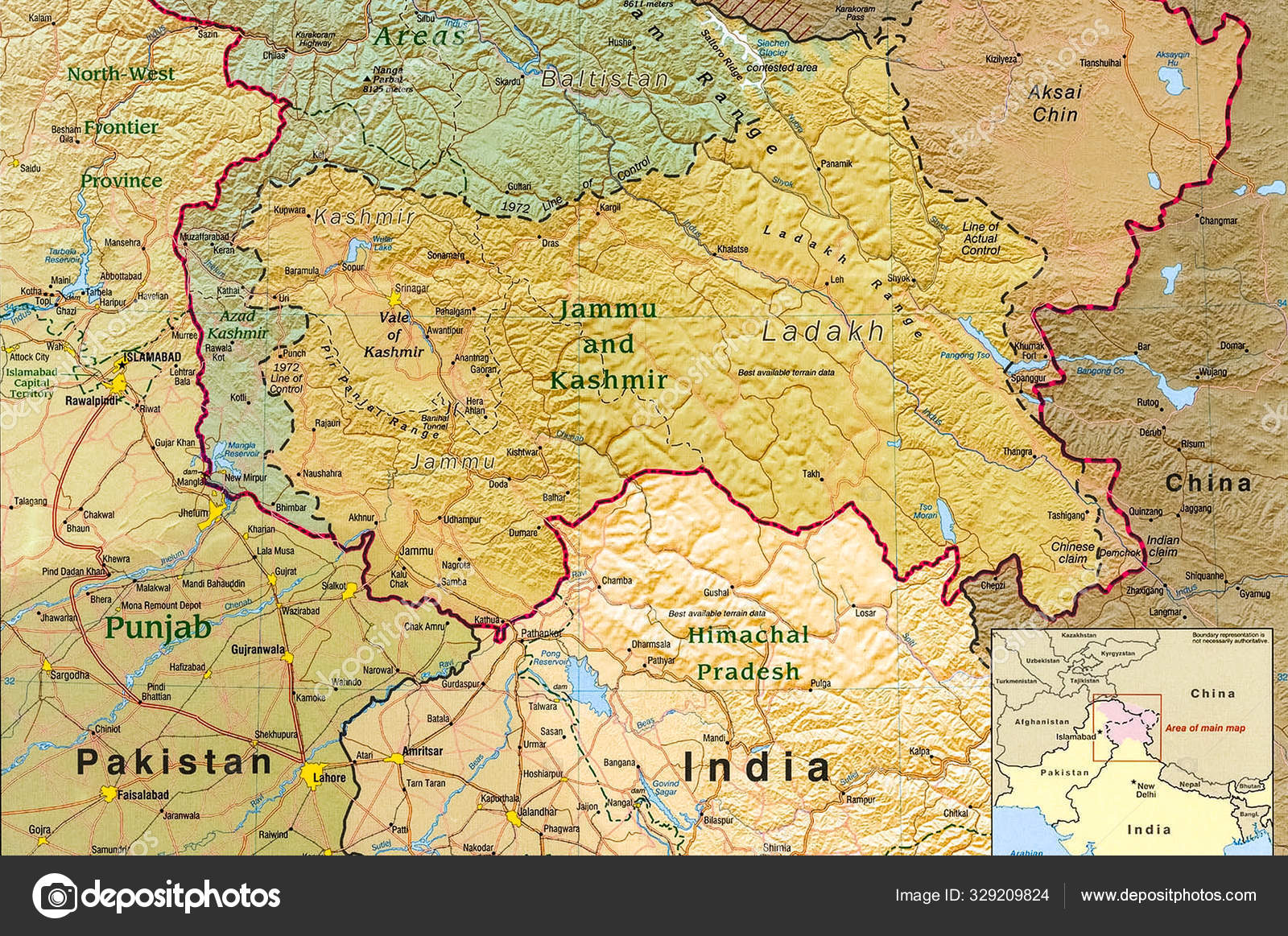 Map Disputed Jammu Kashmir Territories India Pakistan Stock Photo by ...