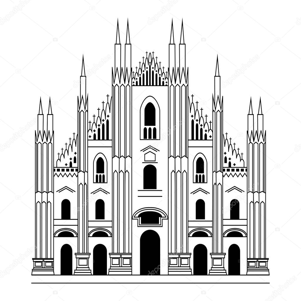 Milan Cathedral. Gothic architecture. Vector hand drawn illustration ...