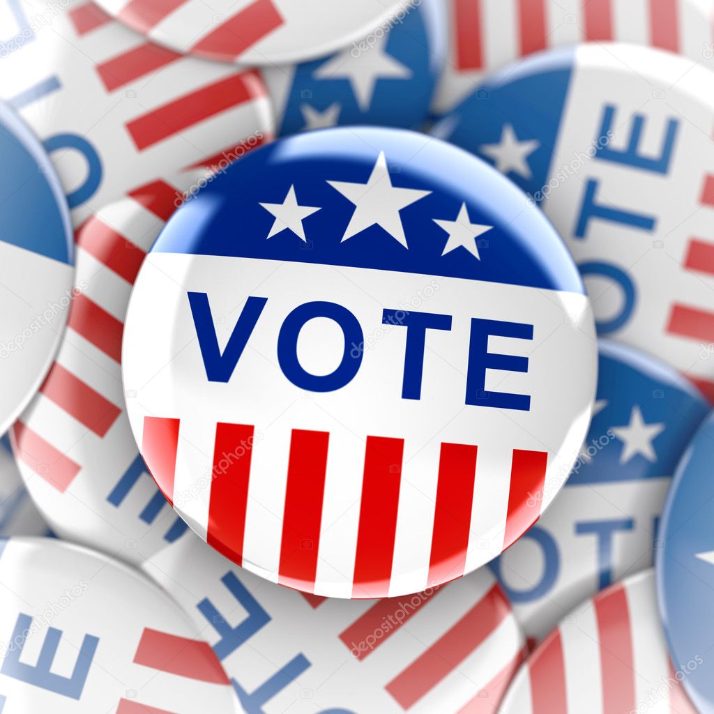 Vote buttons in red, white, and blue with stars - 3d rendering — Stock ...