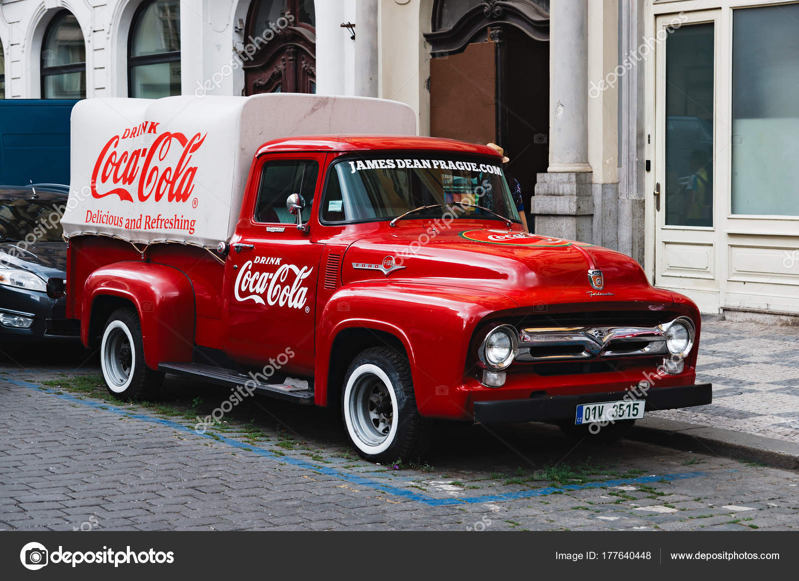 Prague, Czech Republic - July 6, 2017: An old renovated Coca-Cola red ...