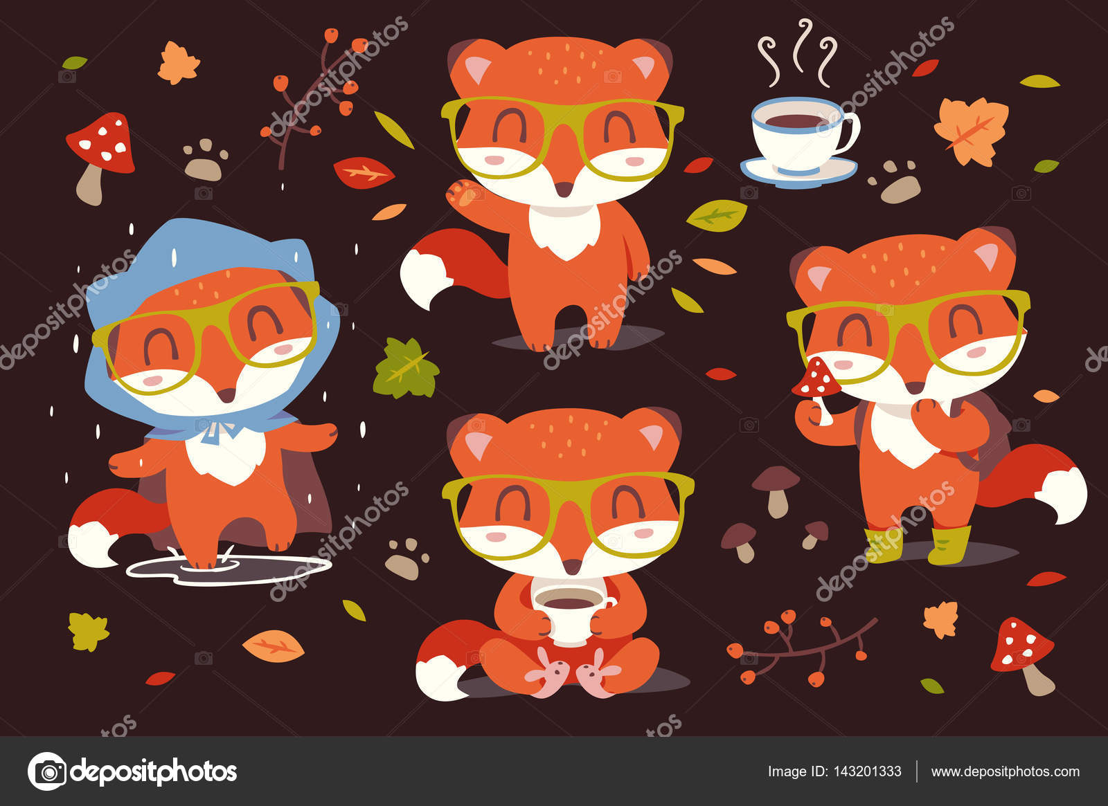 Vector autumn fox cartoon set Stock Vector Image by ©sunnyws #143201333