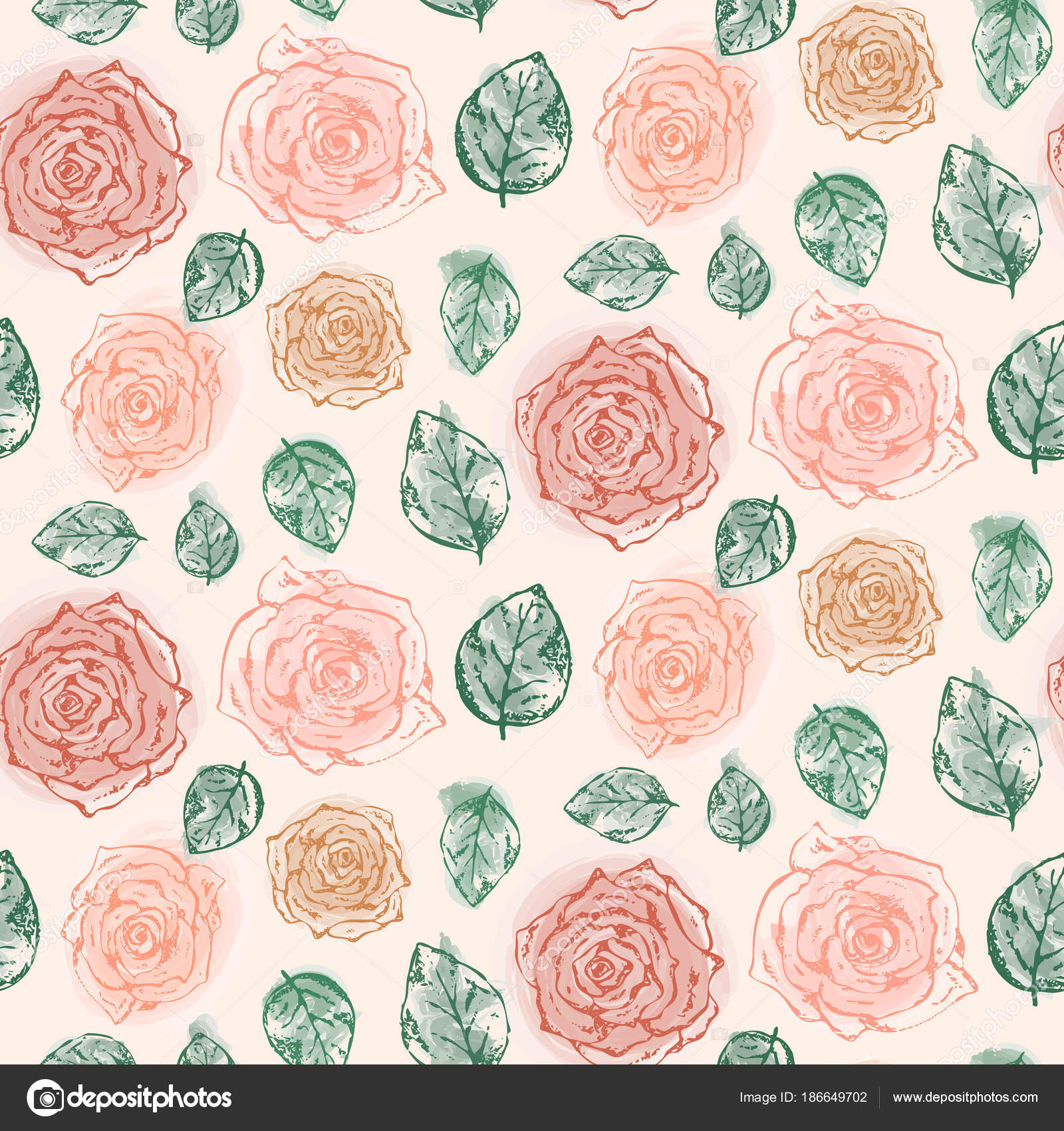 Floral pattern with tender orange roses and leaves Stock Vector Image ...