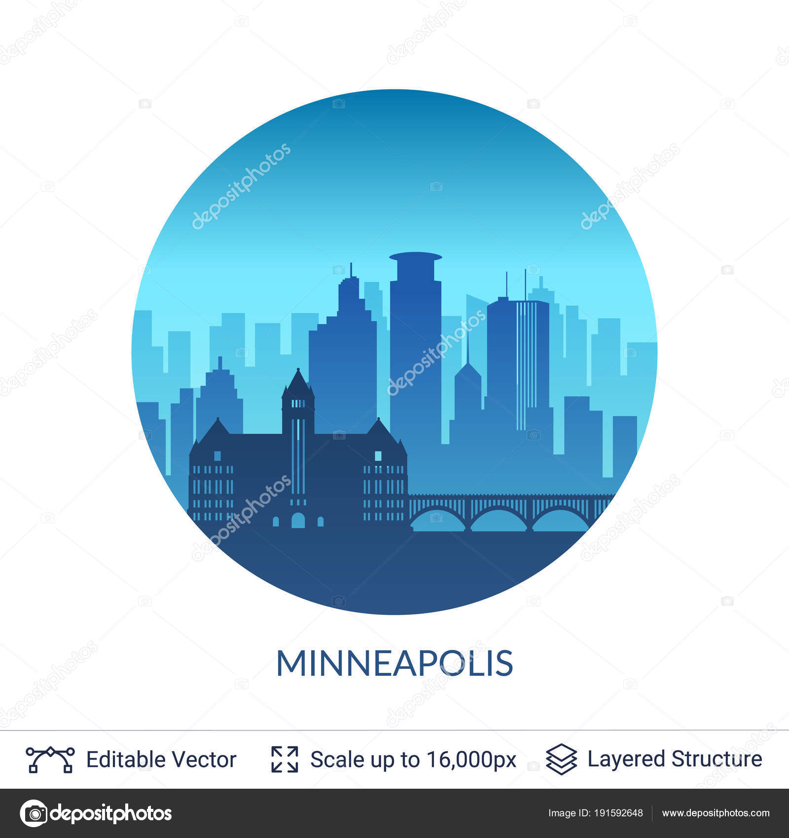 Minneapolis famous city scape. Stock Vector by ©Chuhail 191592648