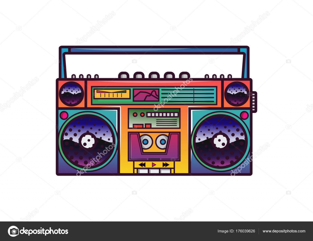 90s style boombox | Retro boombox in 80's-90's trendy style. Colorful ...