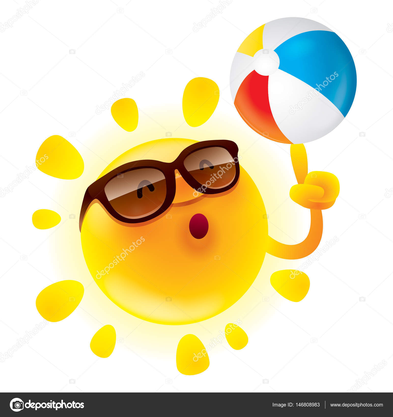 Personaje de dibujos animados de sol con pelota de playa vector ...