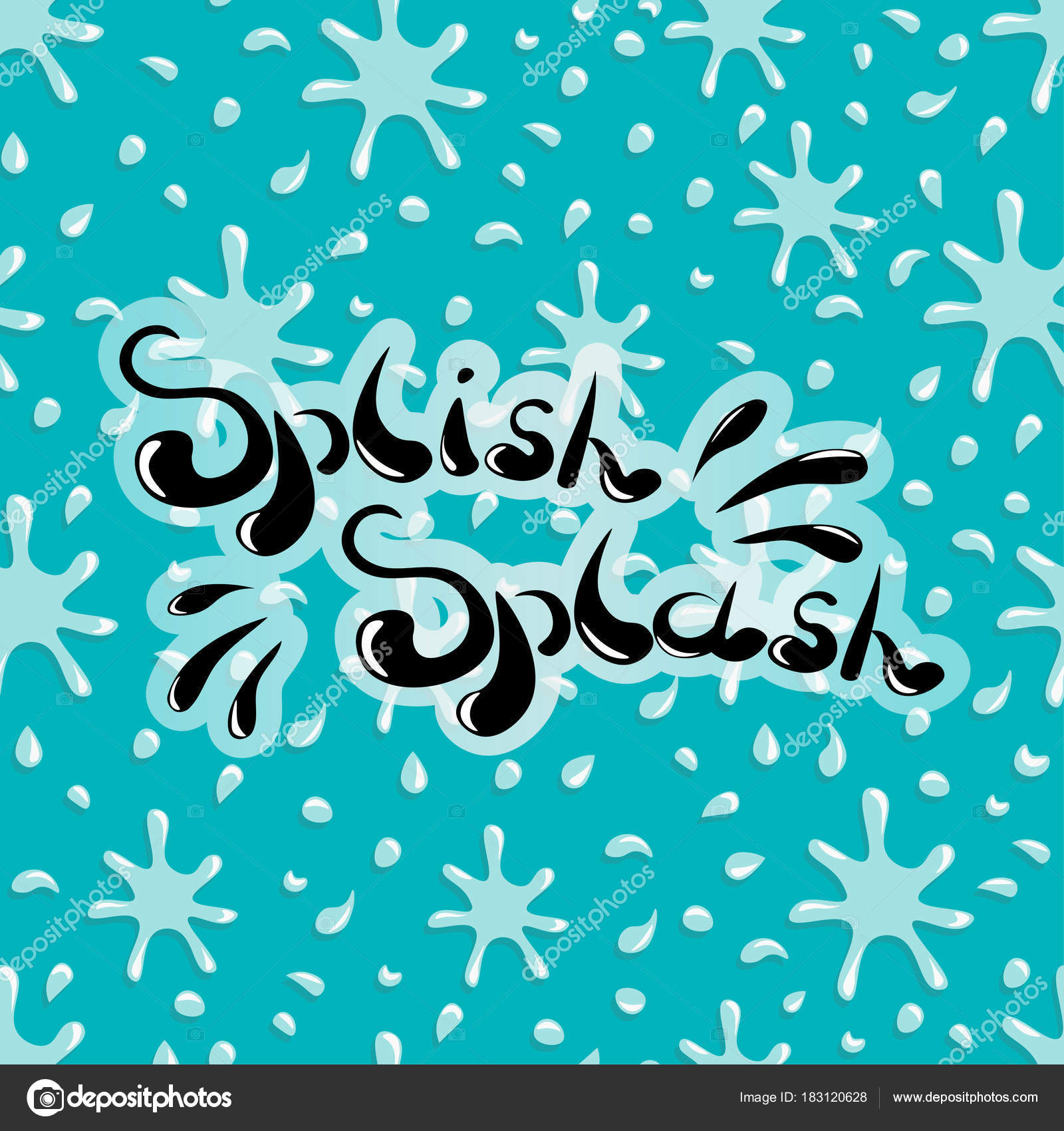 Splish Splash handwritten word on a seamless vector pattern with ...