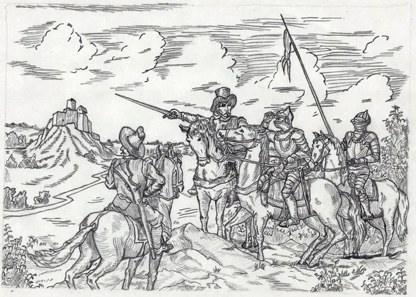 Drawing Atack Castle Battle Knights Illustrated Odessa Ukraine December ...