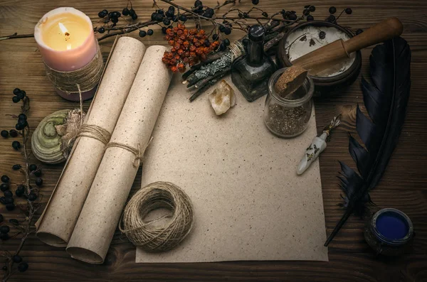 Ancient magic scroll paper sheet with copy space. Witchcraft. Witch ...