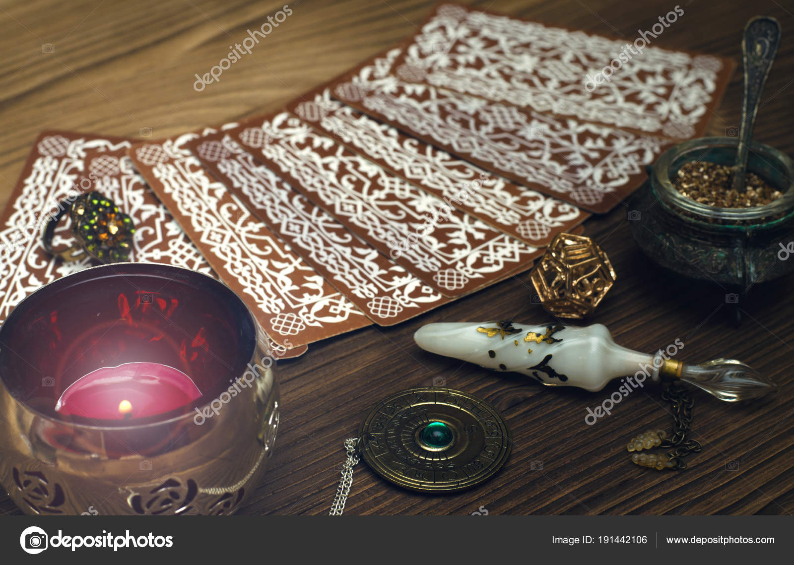 Tarot Cards Fortune Teller Table Divination Witchcraft Stock Photo by ...