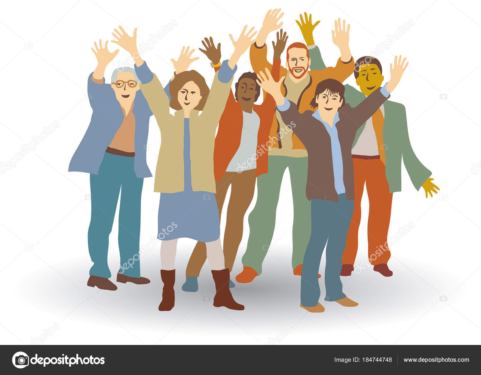 Csoport Boldog Emberek Elszigetelt Fehér Színes Vektoros Illusztráció ...
