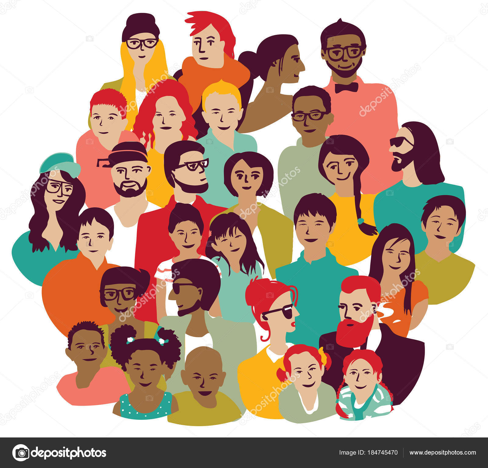 Gran Multitud Personas Felices Aisladas Sobre Fondo Blanco Ilustración ...