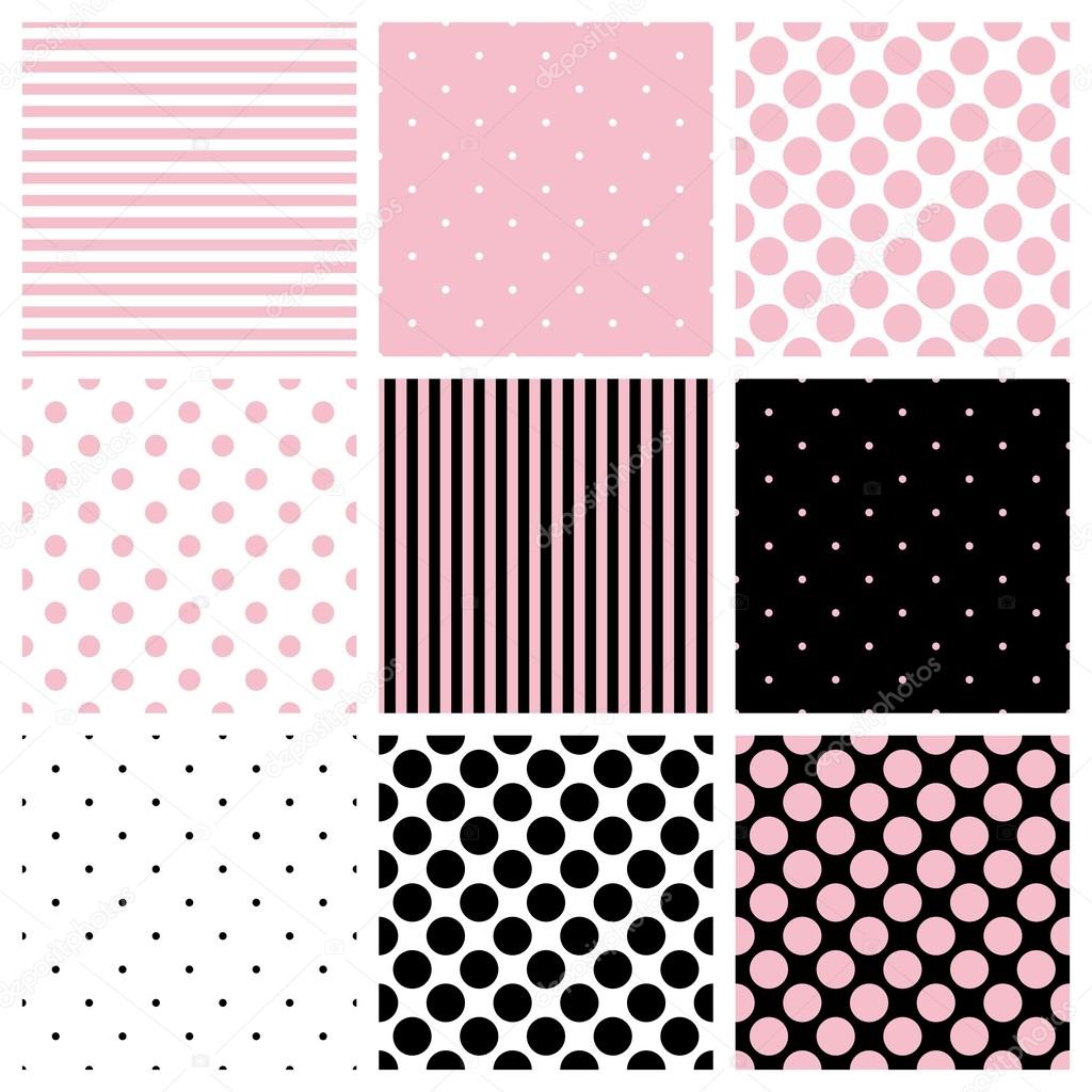 Seamless vector pastel pink, black and white pattern set — Stock Vector ...