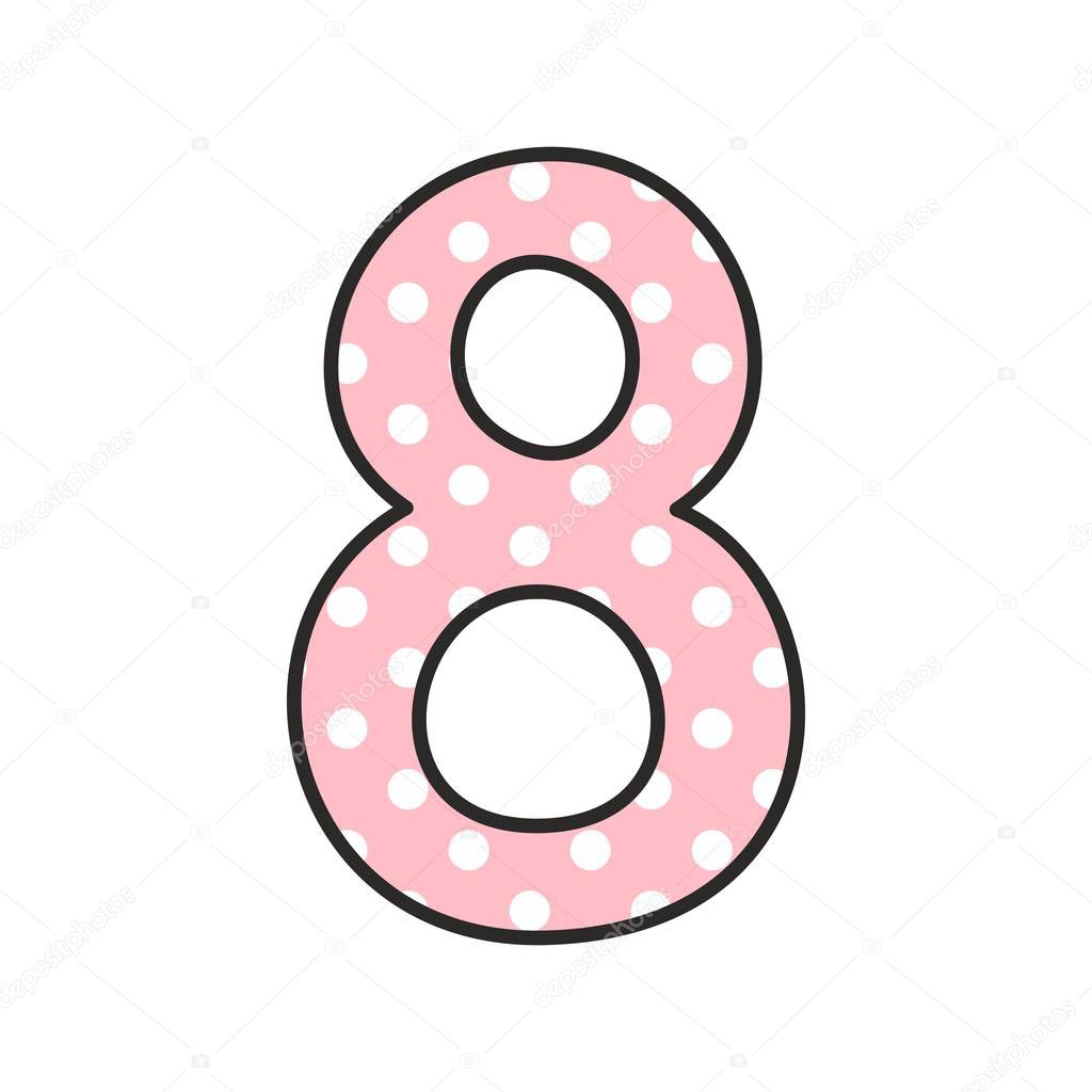 Número 8 con lunares blancos sobre rosa, Ilustración de vectores ...