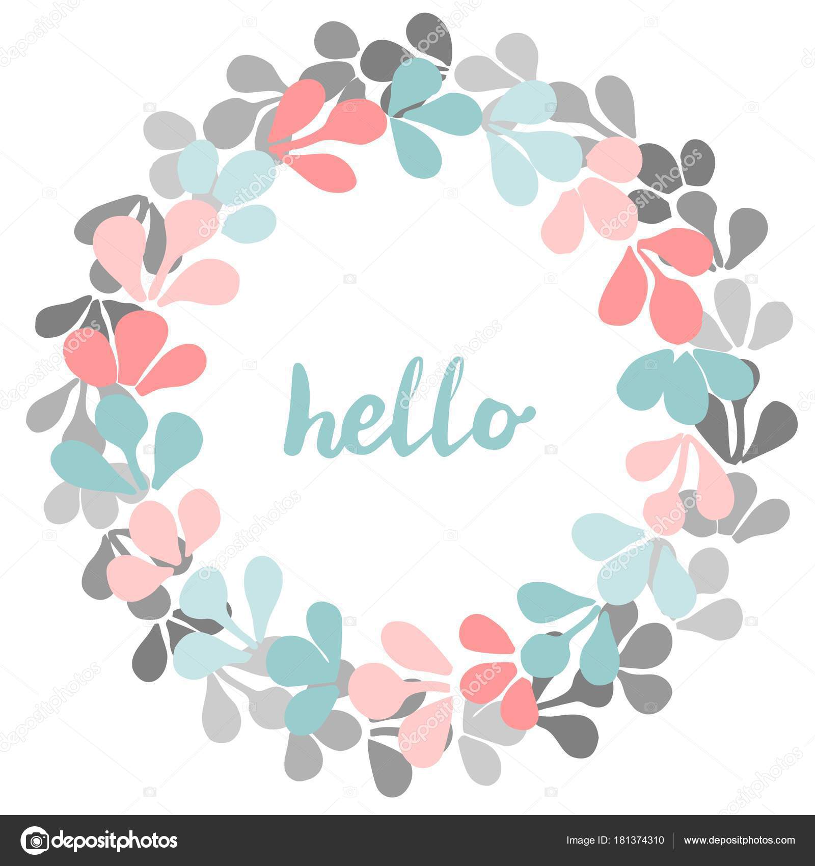 Hello Pastel Laurel Wreath Frame Isolated White Background Stock Vector ...