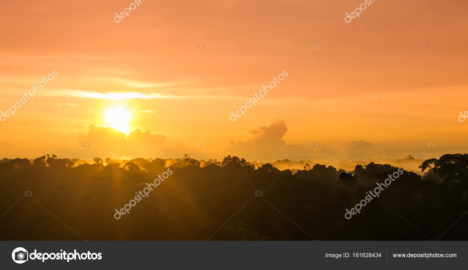 Sunset over rain forest by Amazon river in Brazil — Stock Photo ...