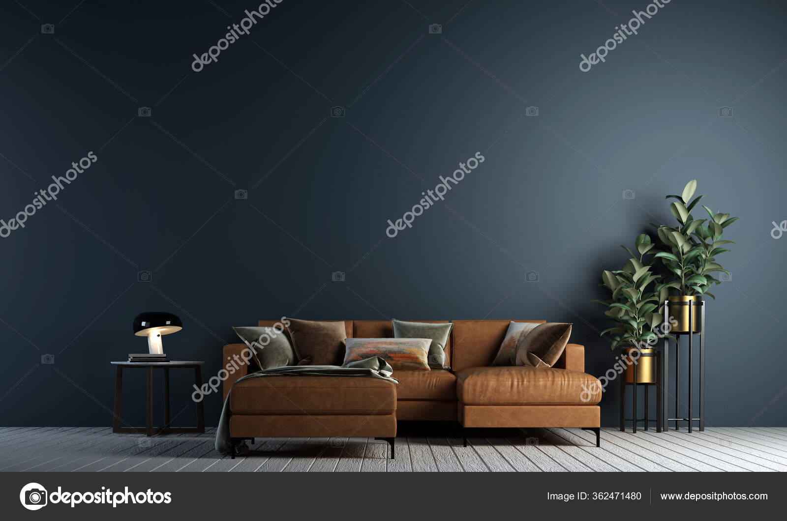Modern Loft Living Room Blue Wall Texture Background Interior Design ...