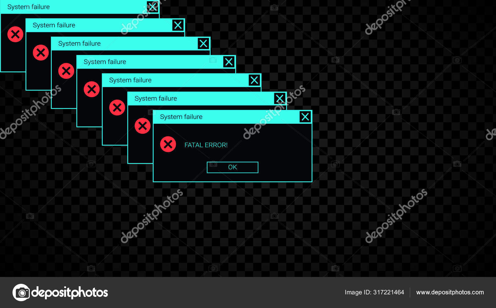 Glitchy system fail error message. Neon UI of an alert popup Stock ... Glitchy system fail error message. Neon UI of an alert popup Stock ...