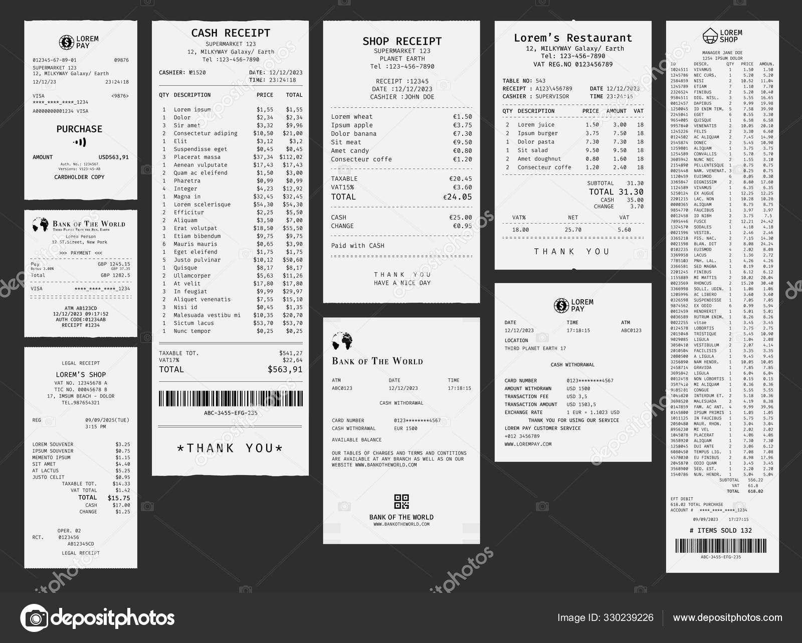 Template of a shop check. Paper payment receipt from supermarket. Bill ...