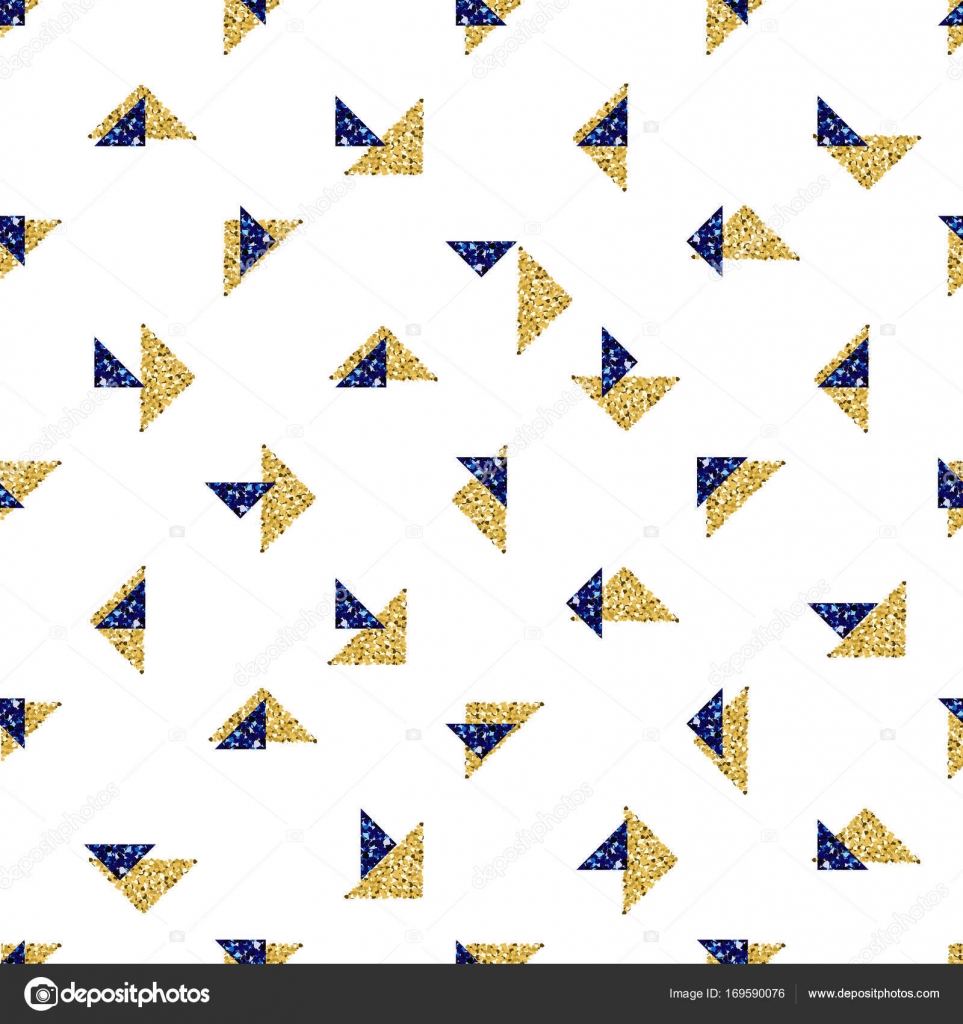 Seamless gold and blue triangle glitter pattern with white background ...