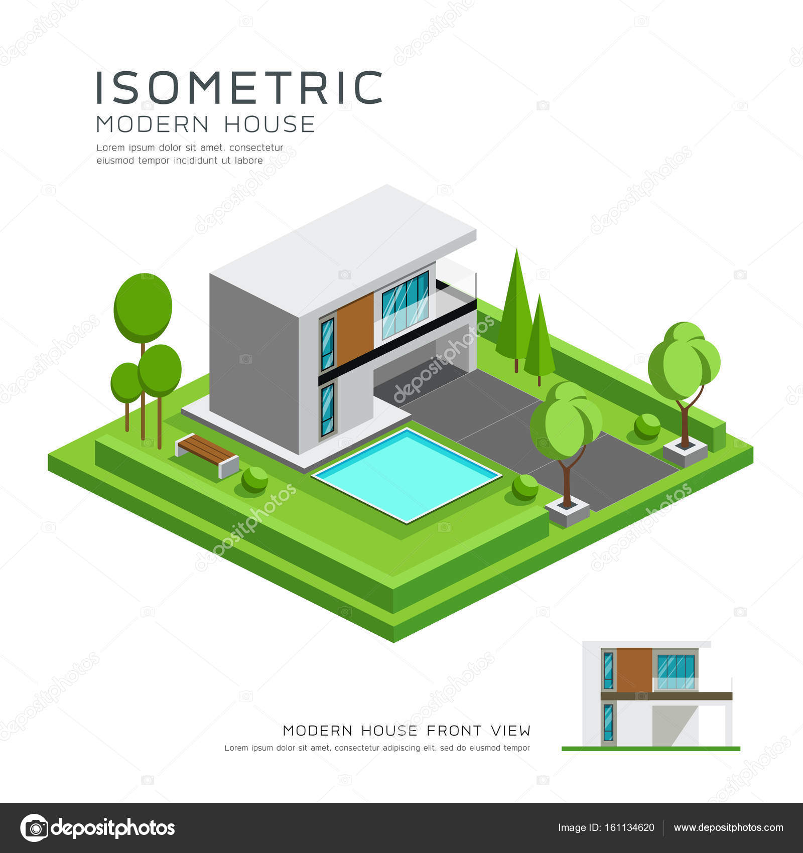 Modern home isometric with lawn design background Stock Vector by ...