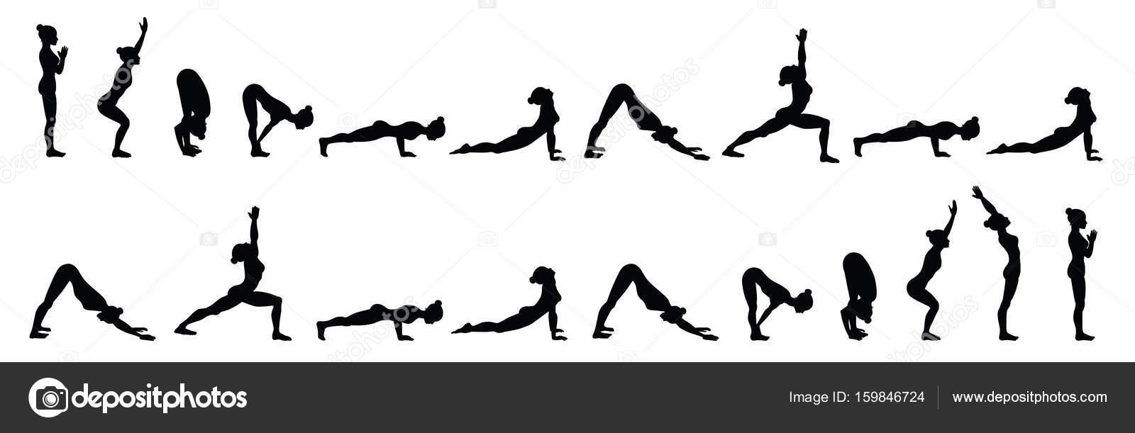 Sun salutation. Surya namaskara B. Yoga sequence. Stock Vector by ... Sun salutation. Surya namaskara B. Yoga sequence. Stock Vector by ...