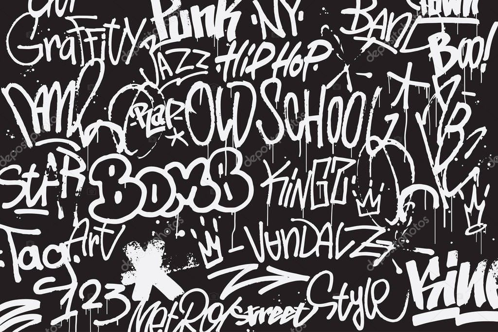 Graffiti tags fondo en colores blanco y negro. Textura de graffiti en ...