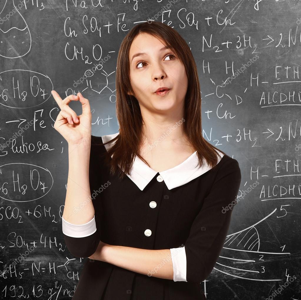 Beautiful Girl Chalkboard Background School Concept — Stock Photo ...