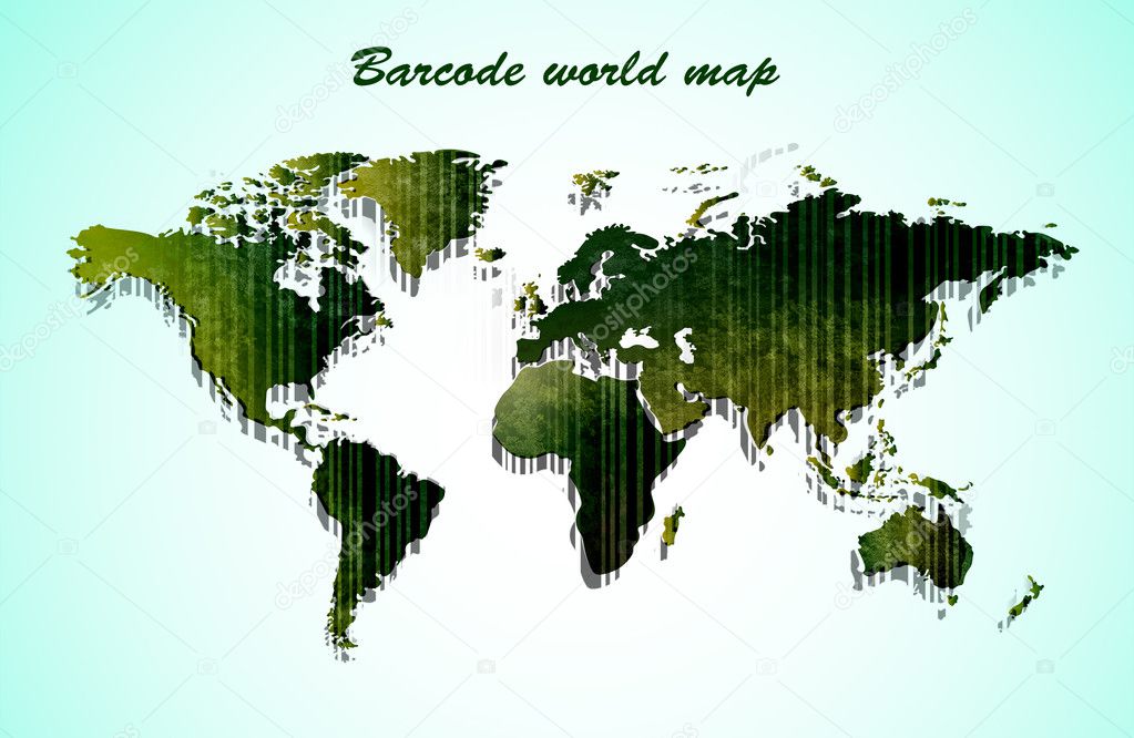 World map and bar code on color background. Text BARCODE WORLD MAP ...