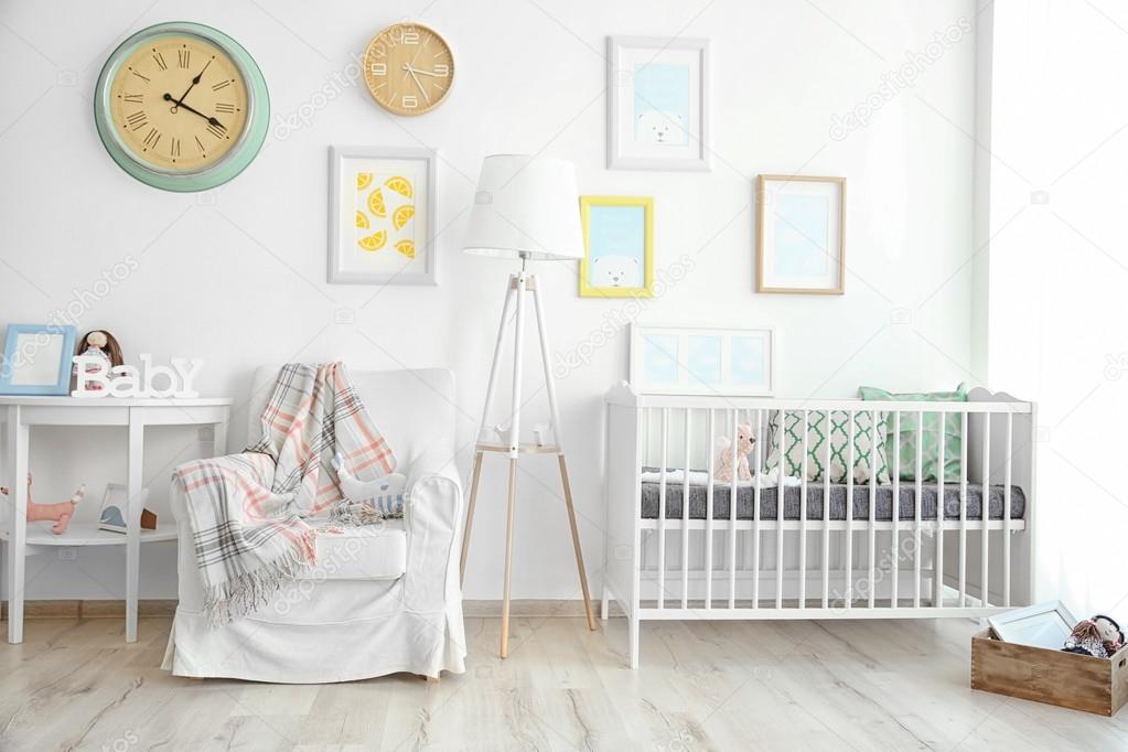 Interior of modern baby room — Stock Photo © belchonock #128023290