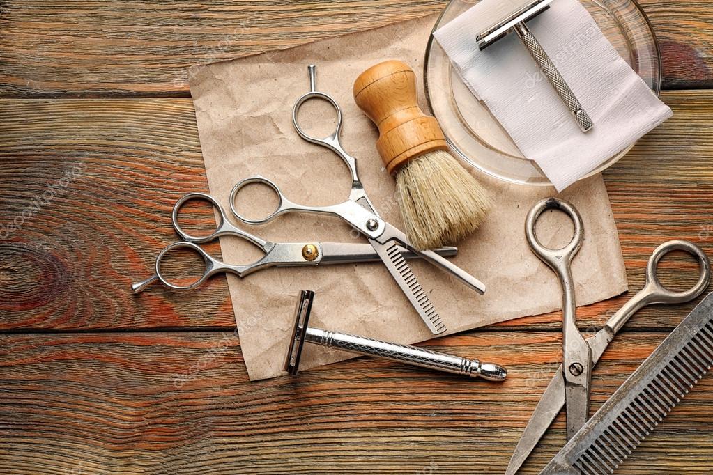 Vintage tools of barber shop — Stock Photo © belchonock #128266446 Vintage tools of barber shop — Stock Photo © belchonock #128266446
