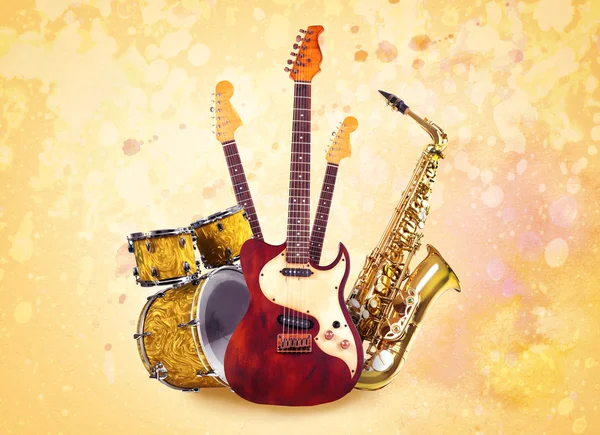 Concepto de obra artística creativa. Conjunto de instrumentos de bandas ...