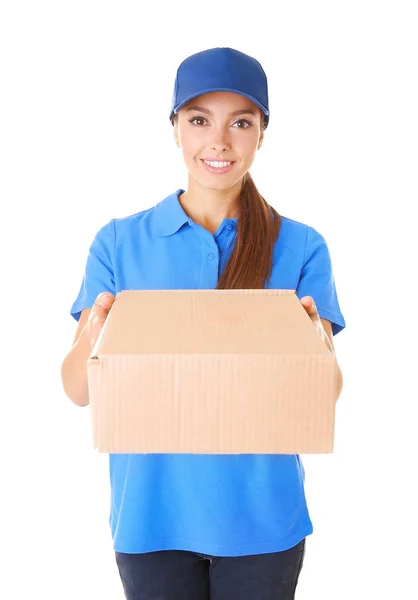 Delivery woman in uniform Stock Photo by ©belchonock 130397632