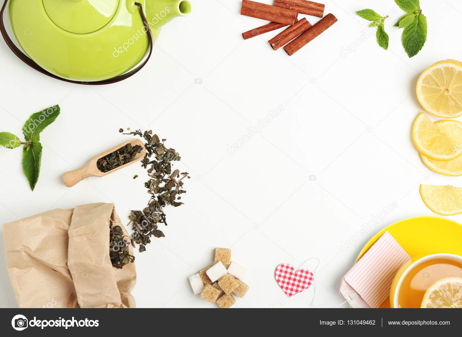 Tea set on white background Stock Photo by ©belchonock 131049462