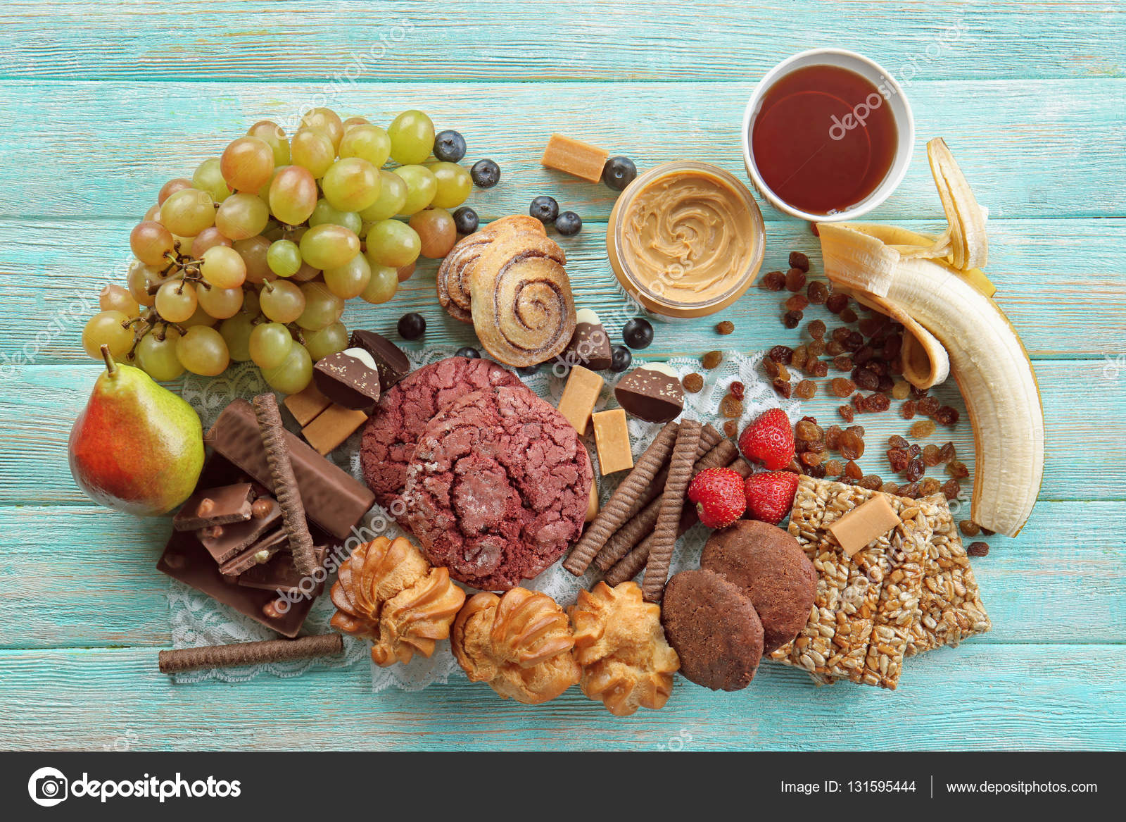 Set of different products on wooden background Stock Photo by ...