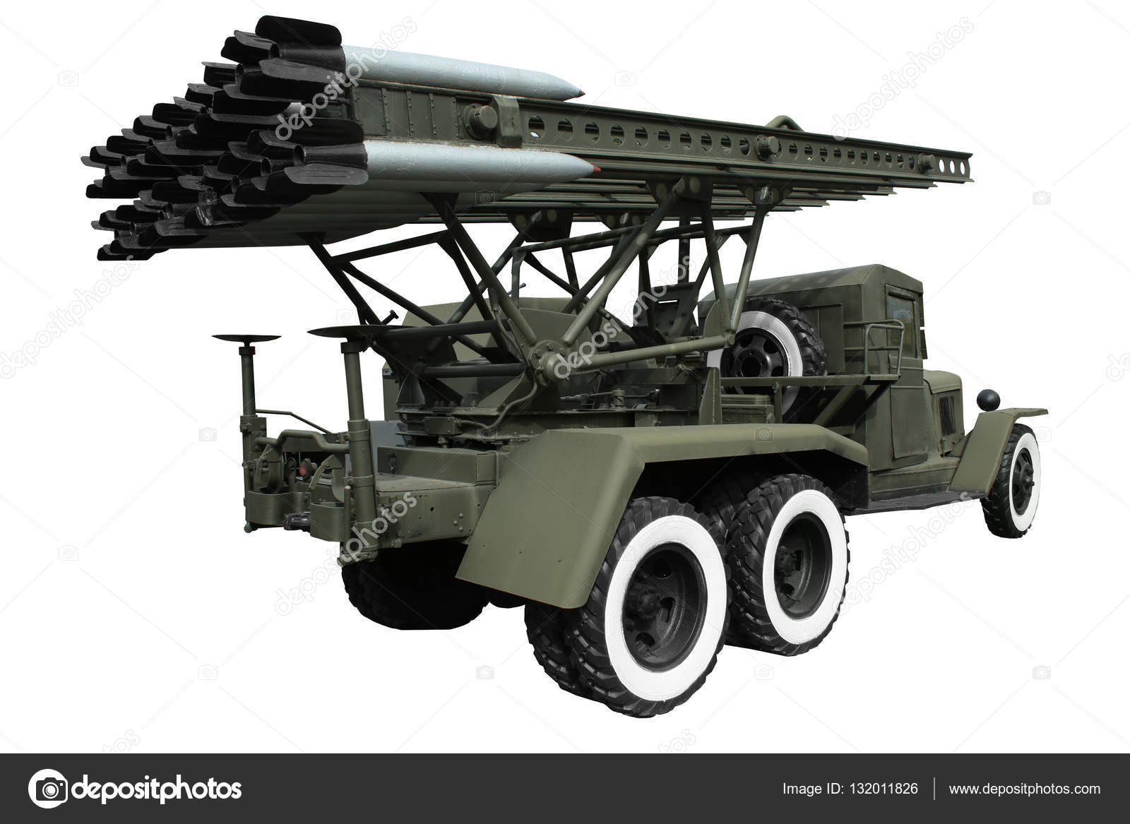 Multiple launch rocket system on white background — Stock Photo ...