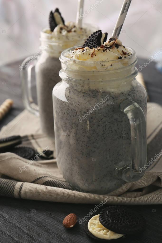 Delicious milk dessert with sweets — Stock Photo © belchonock #132013976